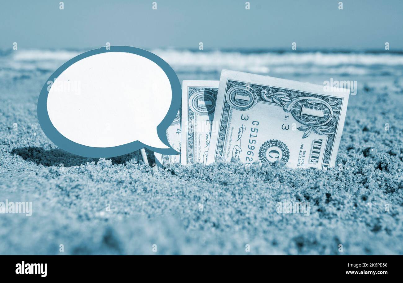 Paper bills one dollar, small stick clean empty paper speech bubble ...
