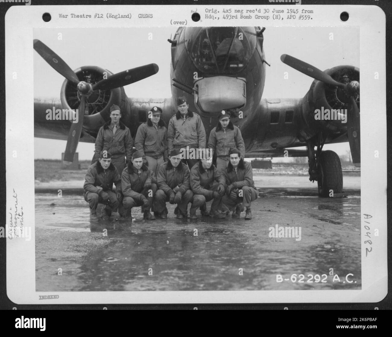 Lt. K. Sainz And Crew Of The 493Rd Bomb Group, 8Th Air Force, In Front ...