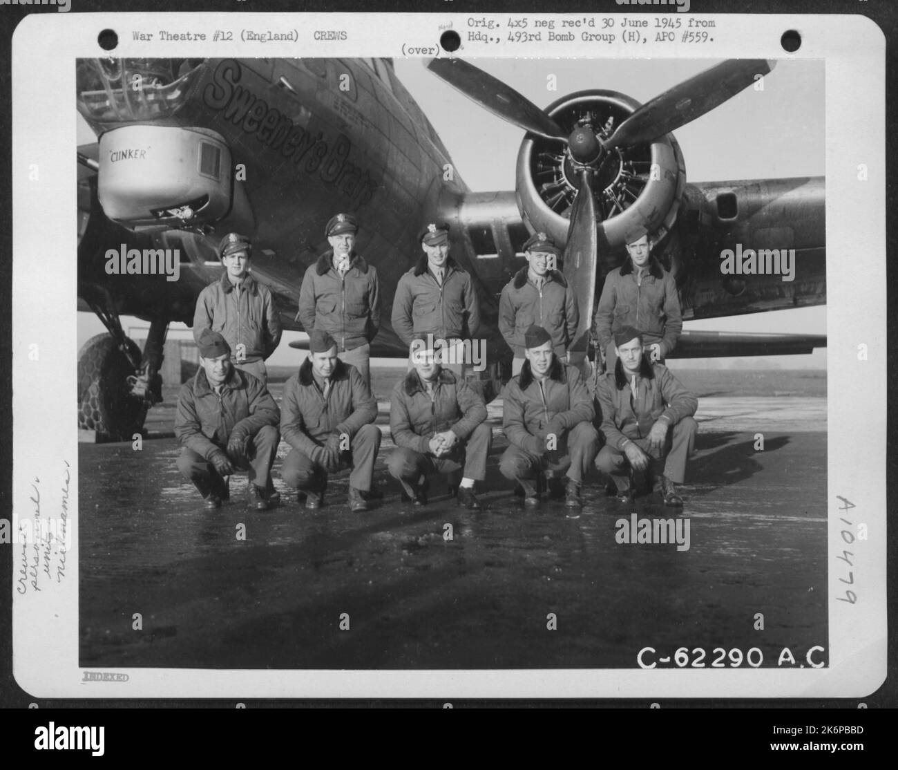 Lt. Sweeney And Crew Of The 493Rd Bomb Group, 8Th Air Force, In Front ...