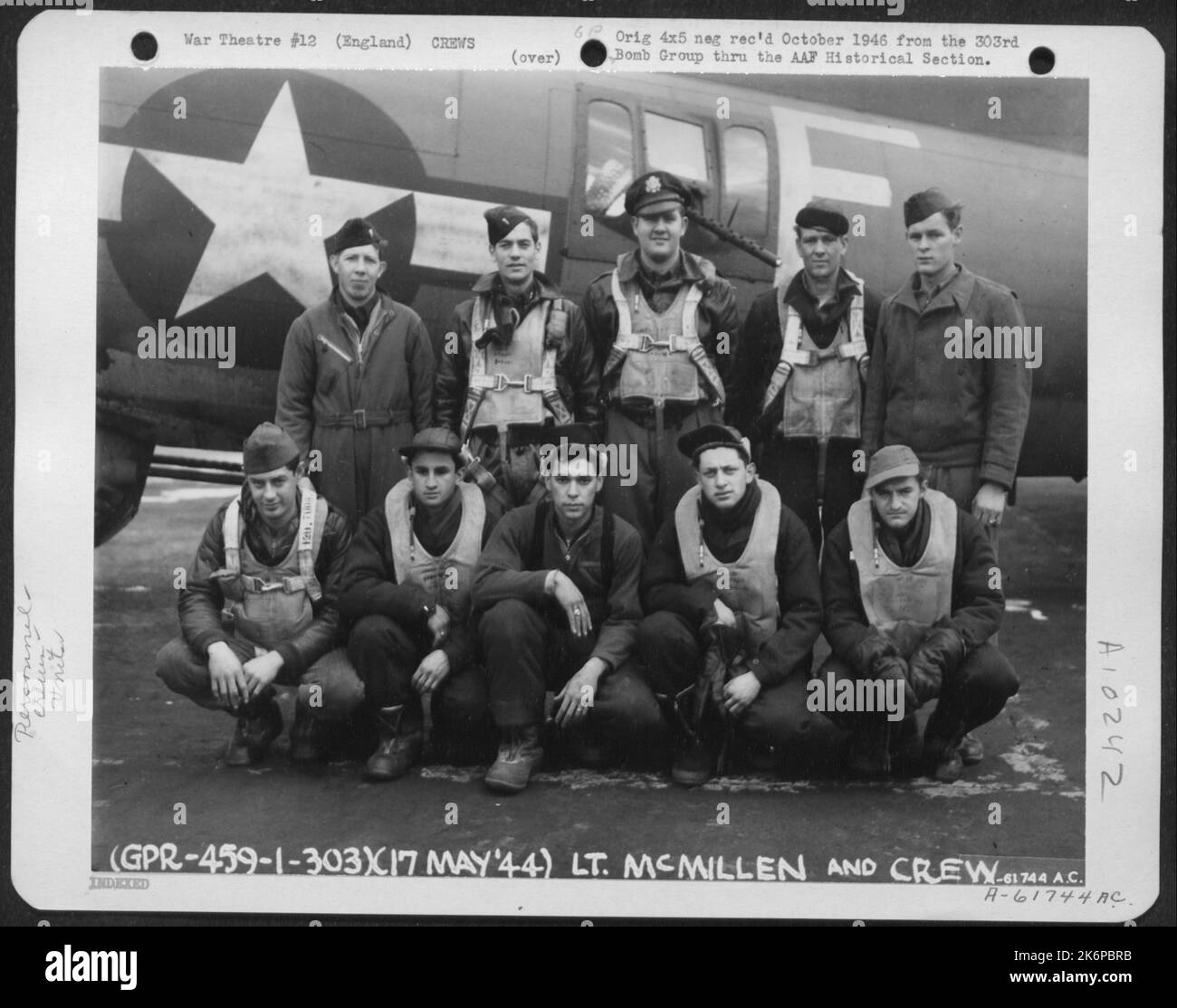 Lt. M.B. Mcmillan And Crew Of The 303Rd Bomb Group Beside A Boeing B-17 ...