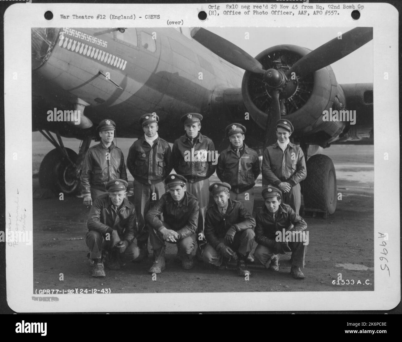 Lt. Carlson And Crew Of The 92Nd Bomb Group Beside A Boeing B-17 Flying ...