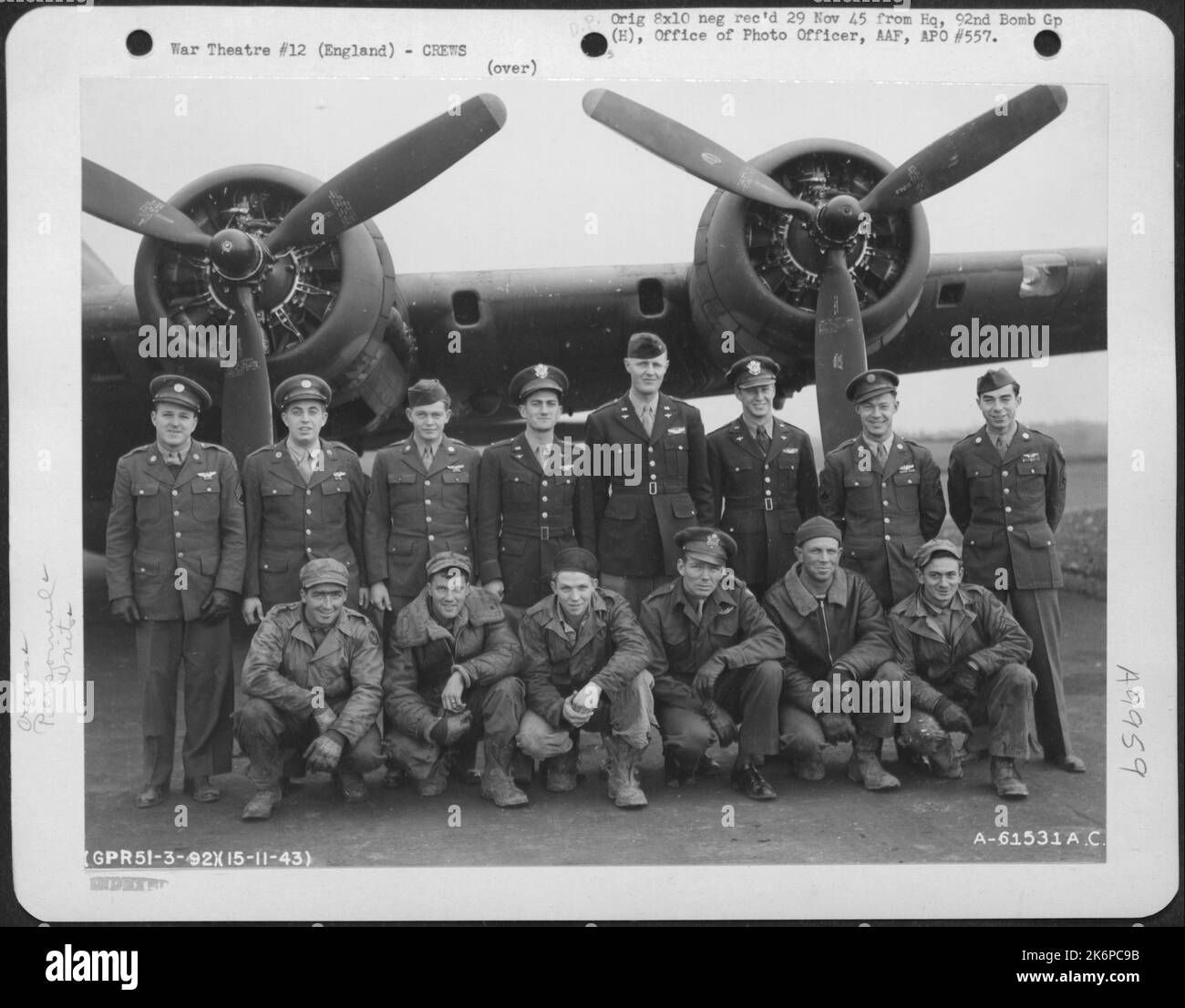 Lt. Thorton And Crew Of The 92Nd Bomb Group Beside A Boeing B-17 Flying ...