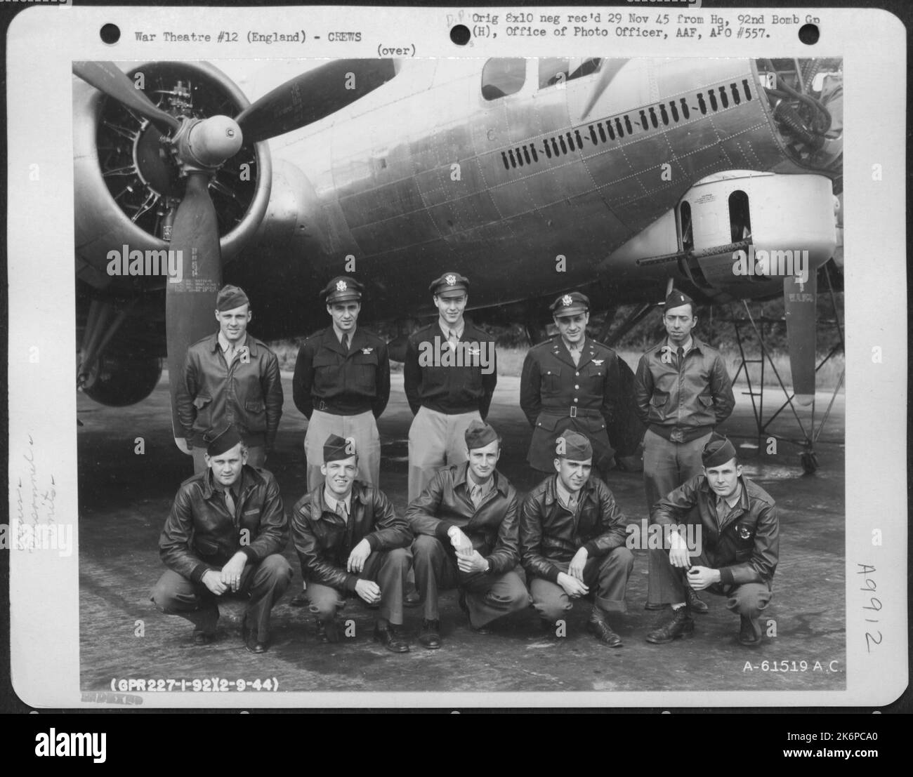 Lt. D'Ortona And Crew Of The 92Nd Bomb Group Beside A Boeing B-17 ...