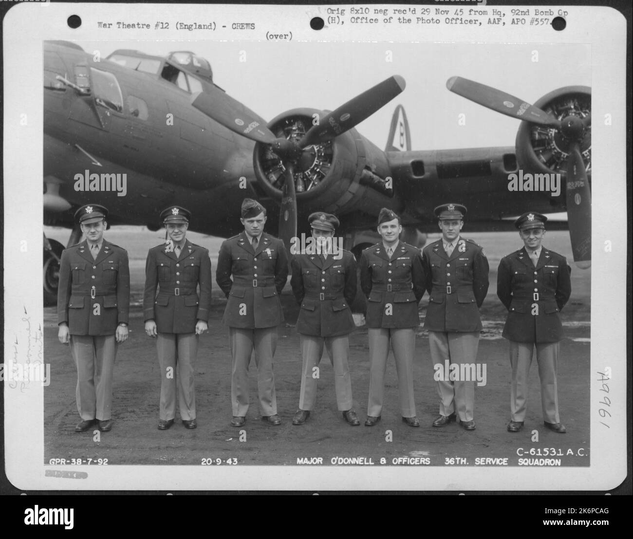 Major O'Donnell And Officers Of The 36Th Service Sqdn, 92Nd Bomb Group ...