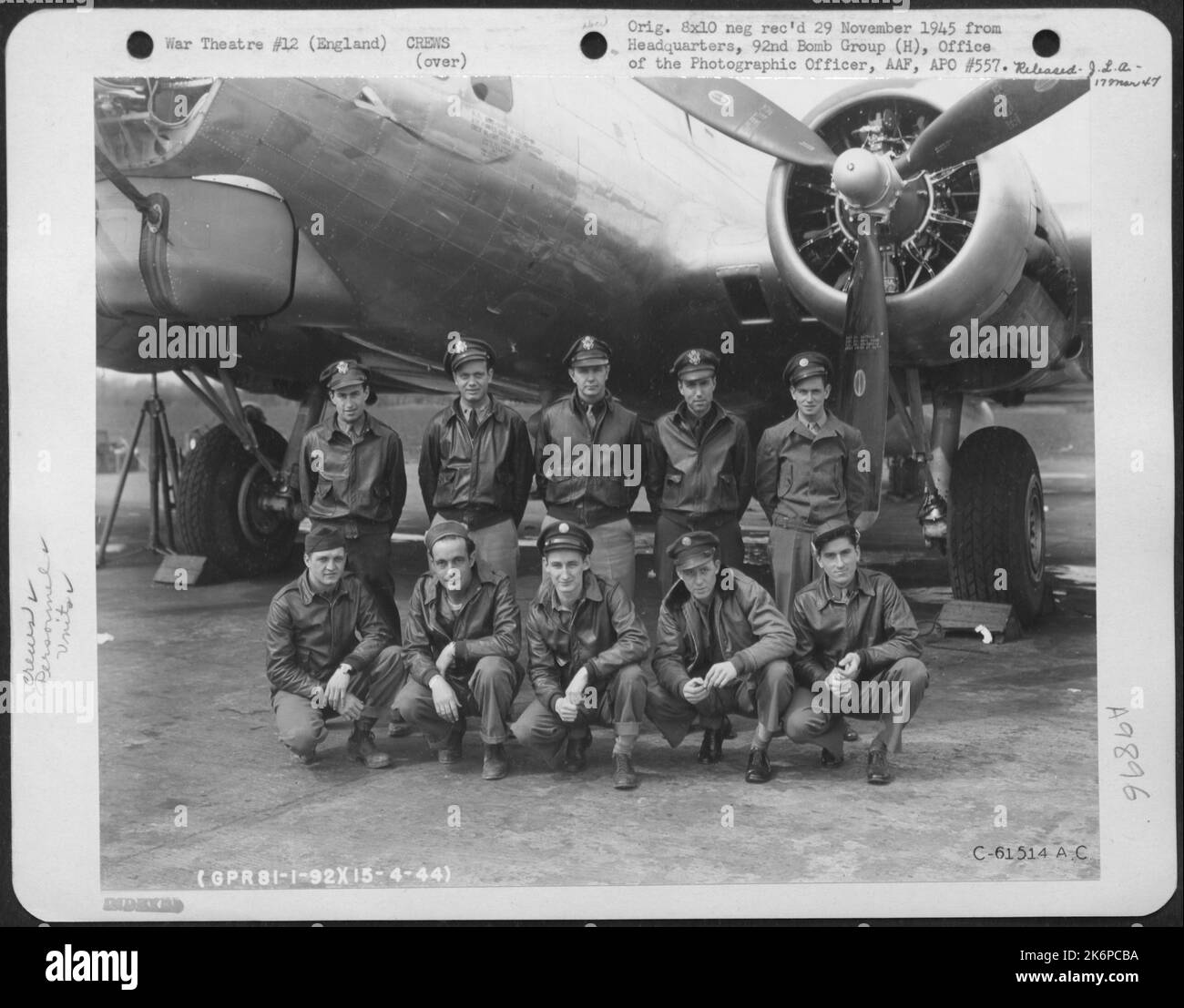 Lt. Decker And Crew Of The 92Nd Bomb Group Beside A Boeing B-17 Flying ...