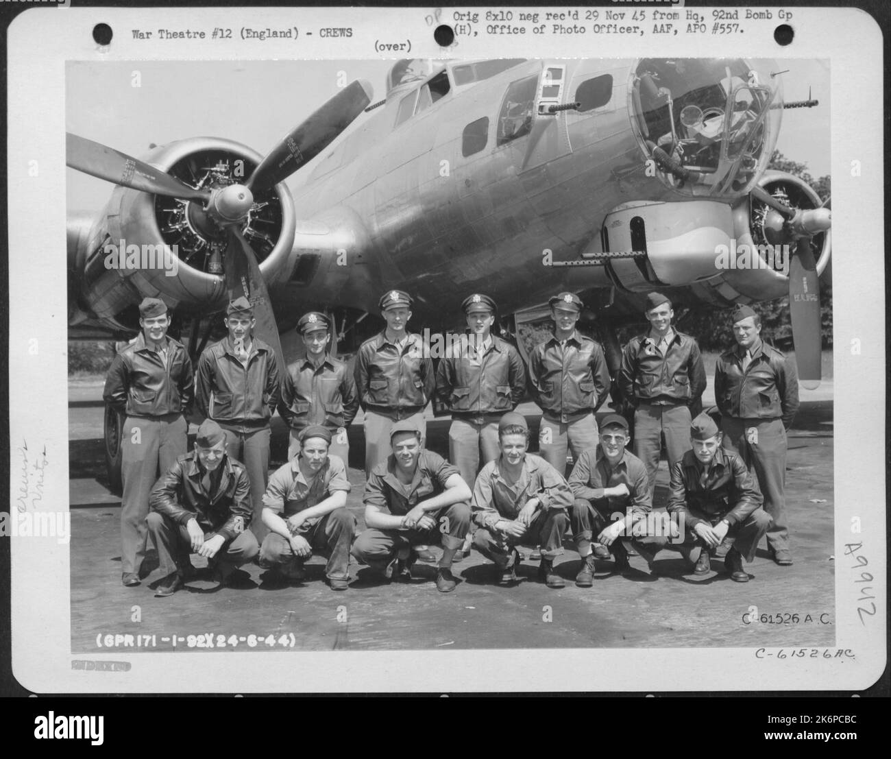 Crew Of The 92Nd Bomb Group Beside A Boeing B-17 Flying Fortress ...