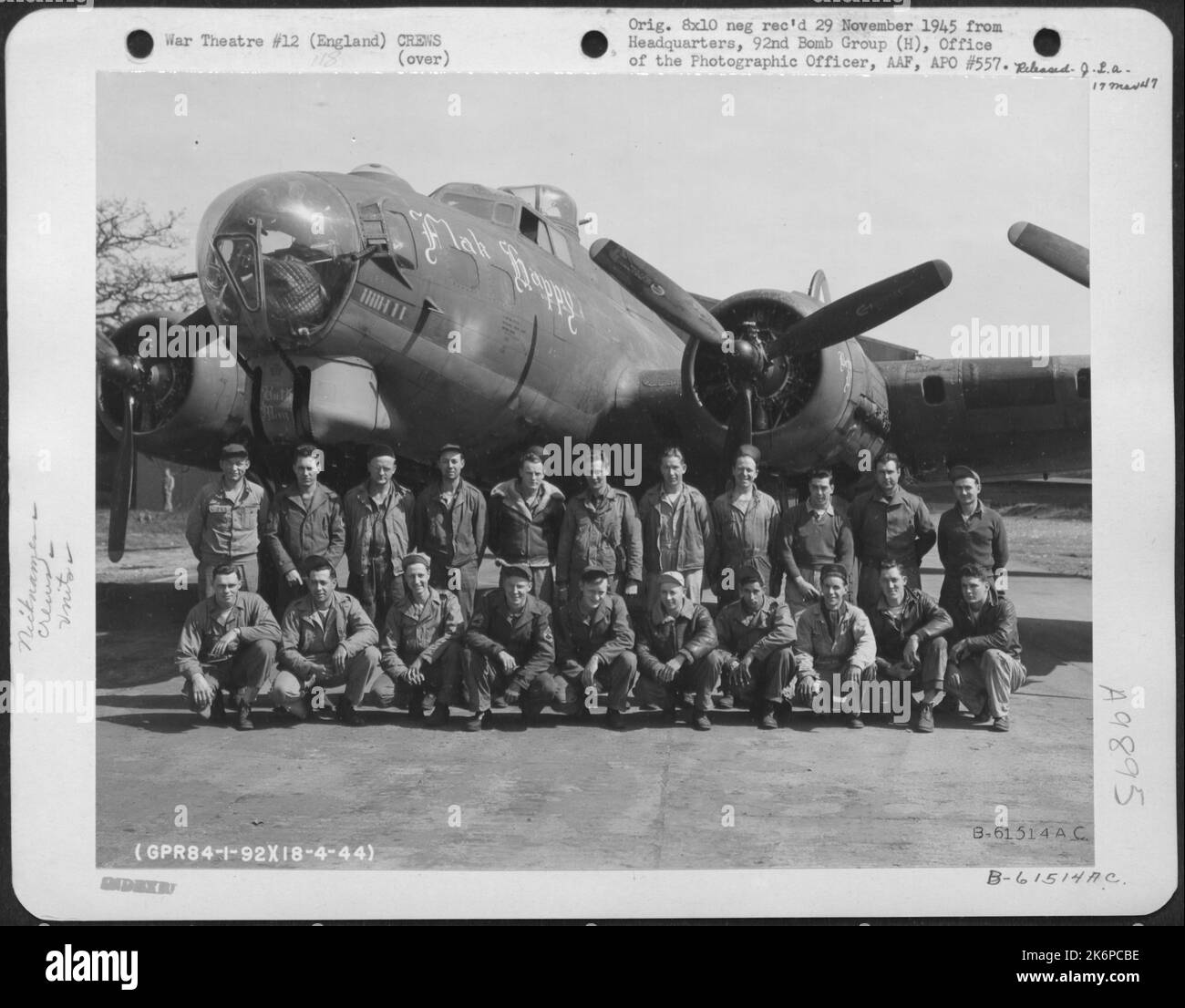 Crew Of The 92Nd Bomb Group Beside A Boeing B-17 "Flying Fortress ...