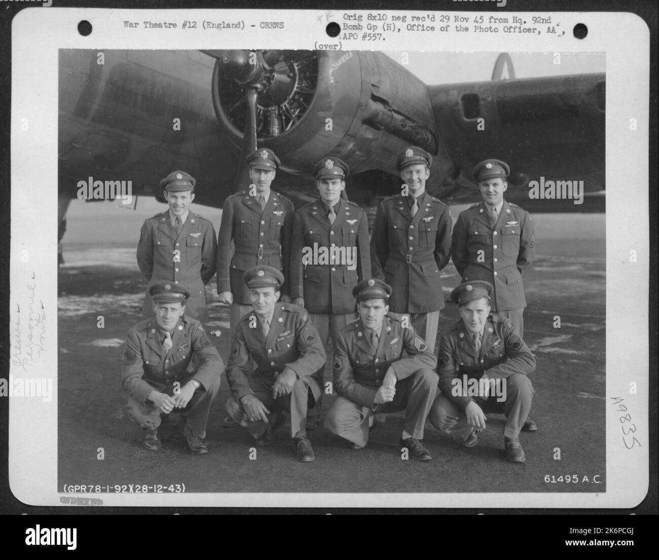 Lt. Lansing And Crew Of The 92Nd Bomb Group Beside A Boeing B-17 Flying ...