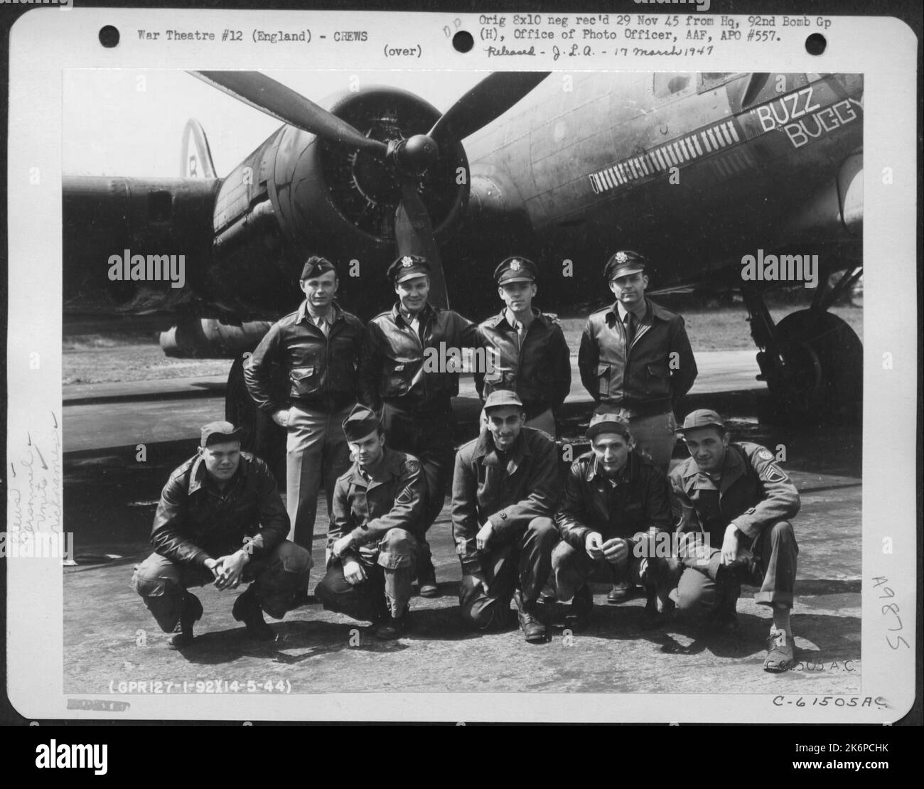 Lt. Davis And Crew Of The 92Nd Bomb Group Beside A Boeing B-17 "Flying ...