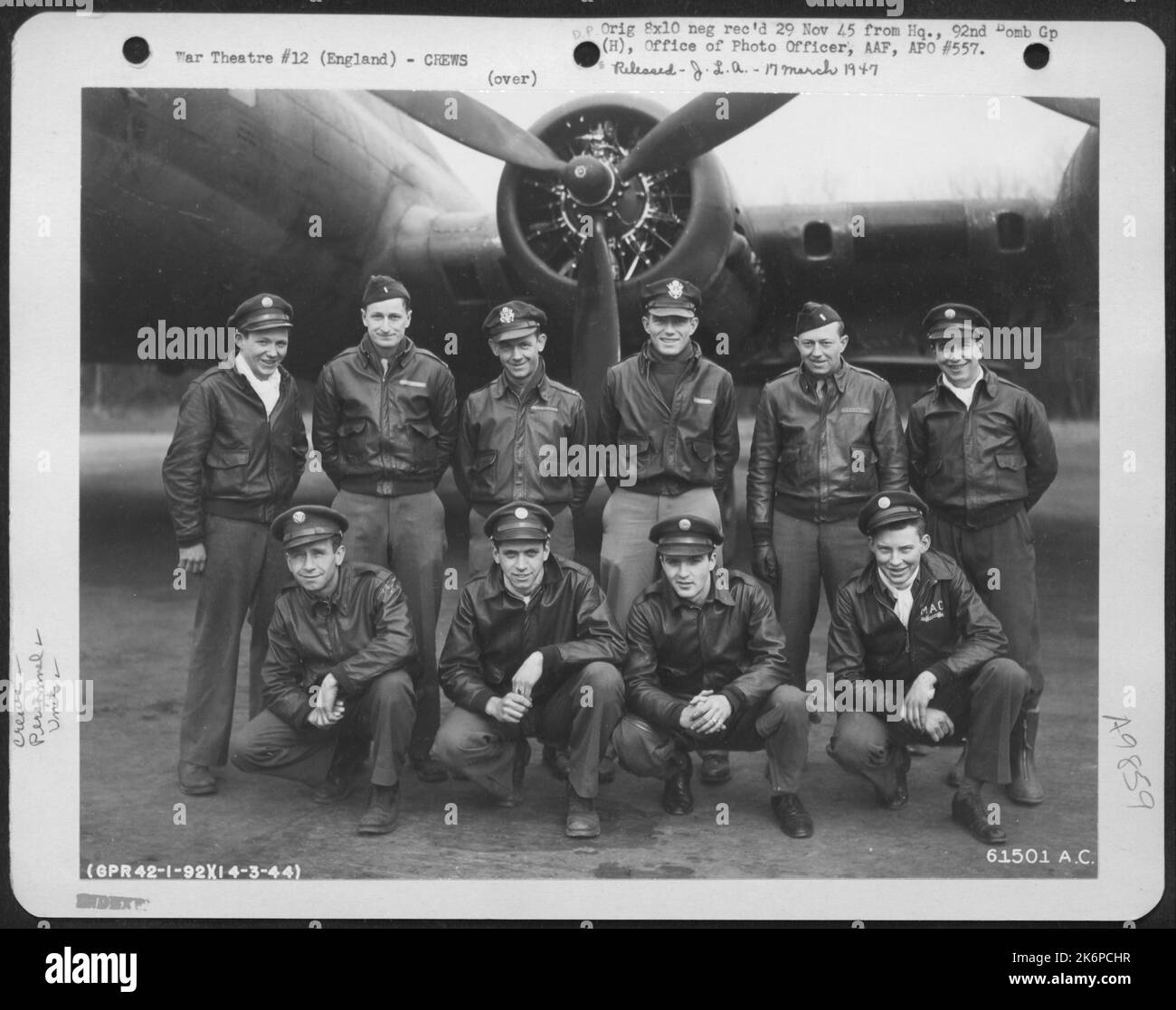 Lt. Riley And Crew Of The 92Nd Bomb Group Beside A Boeing B-17 Flying ...