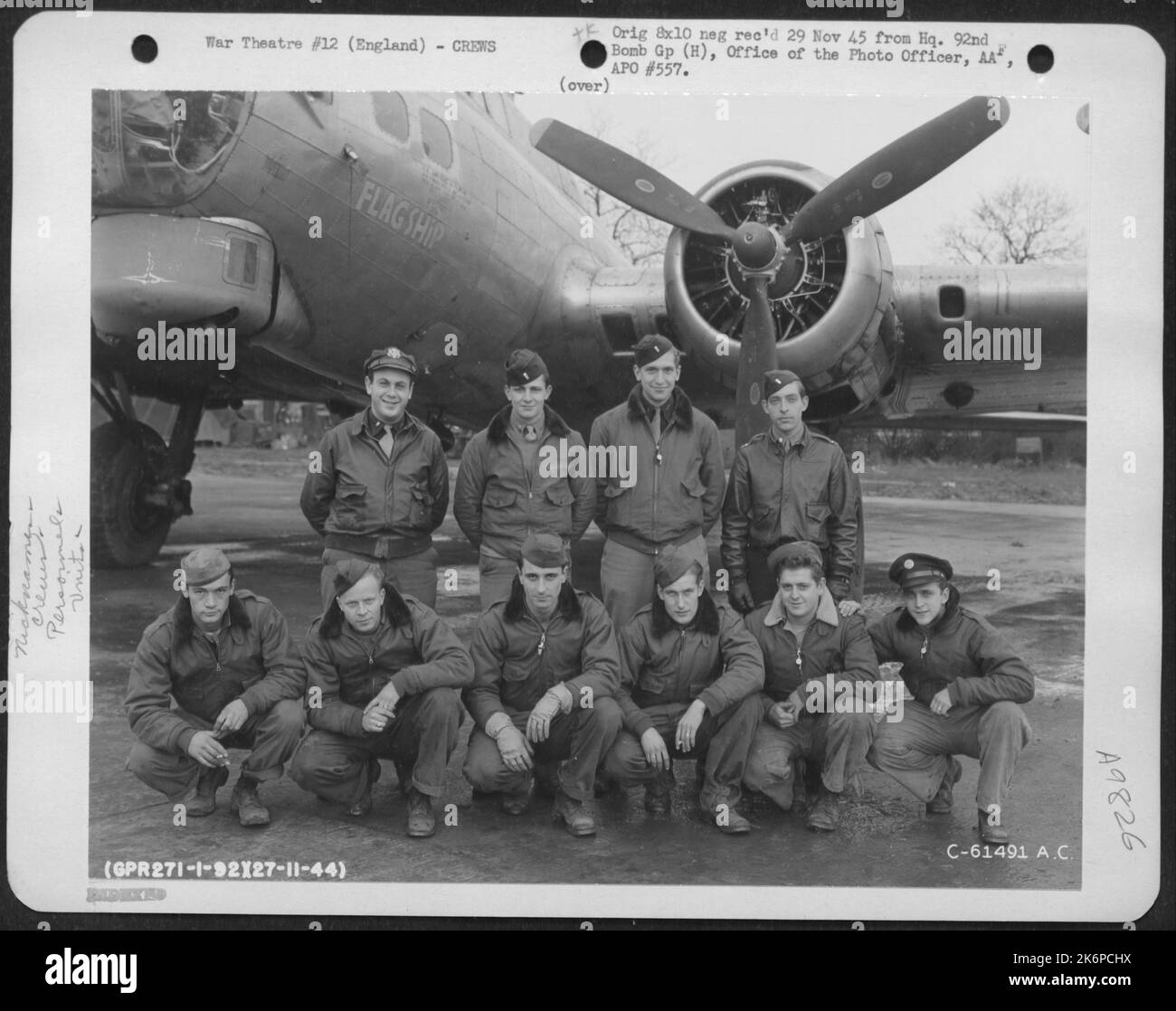 Lt. Bateys And Crew Of The 92Nd Bomb Group Beside A Boeing B-17 "Flying ...