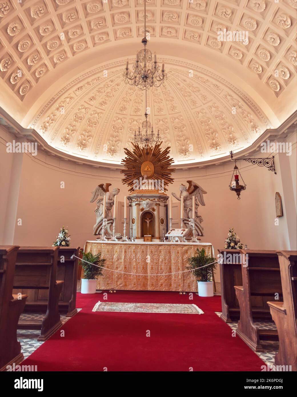 Horovice Castle interior, castle chapel with baroque white gilded altar ...