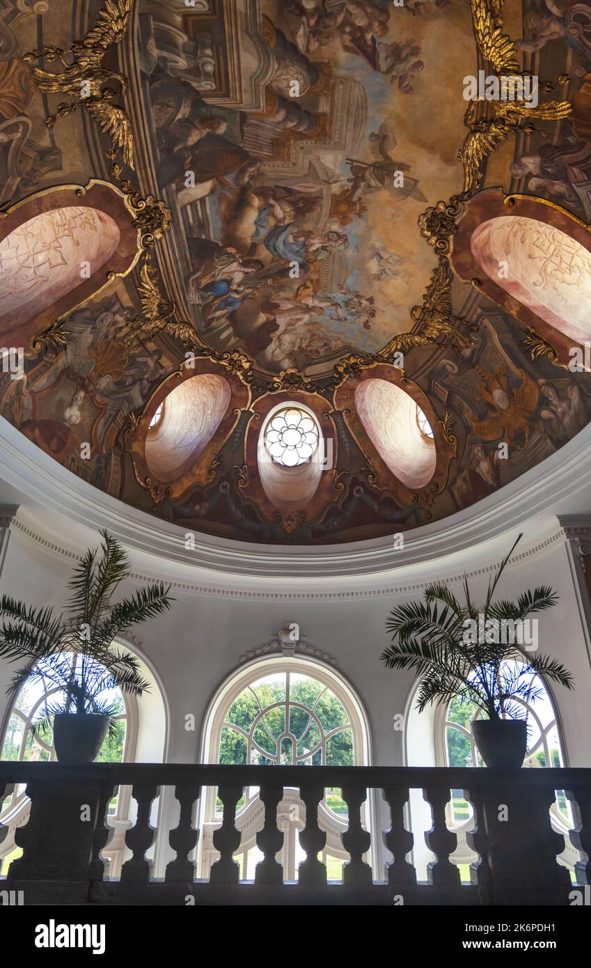Horovice Castle interior, ceiling painting, rococo fresco in the hall ...