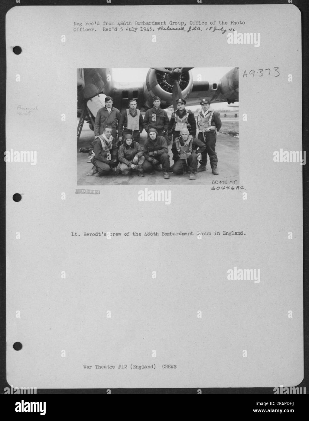 Lt. Berodt's Crew Of The 486Th Bombardment Group In England Stock Photo ...