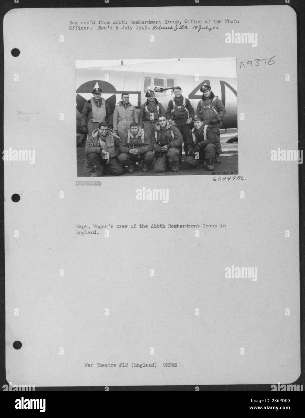 Capt. Unger's Crew Of The 486Th Bombardment Group In England Stock ...