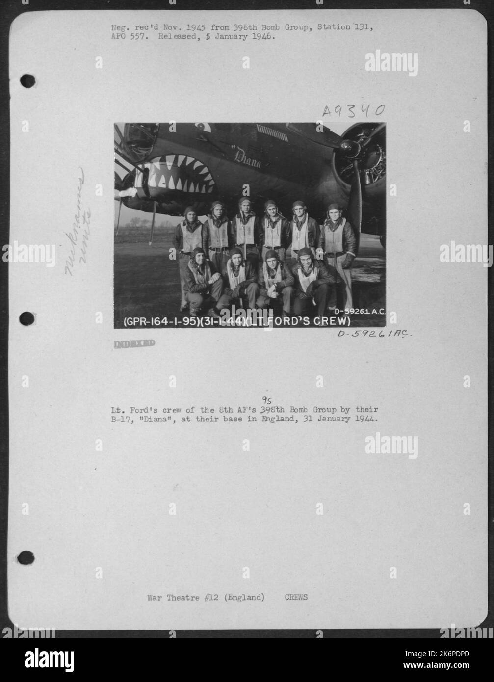 Lt Ford's Crew Of The 8Th Af's 95Th Bomb Group By Their B-17 "Diana" At ...