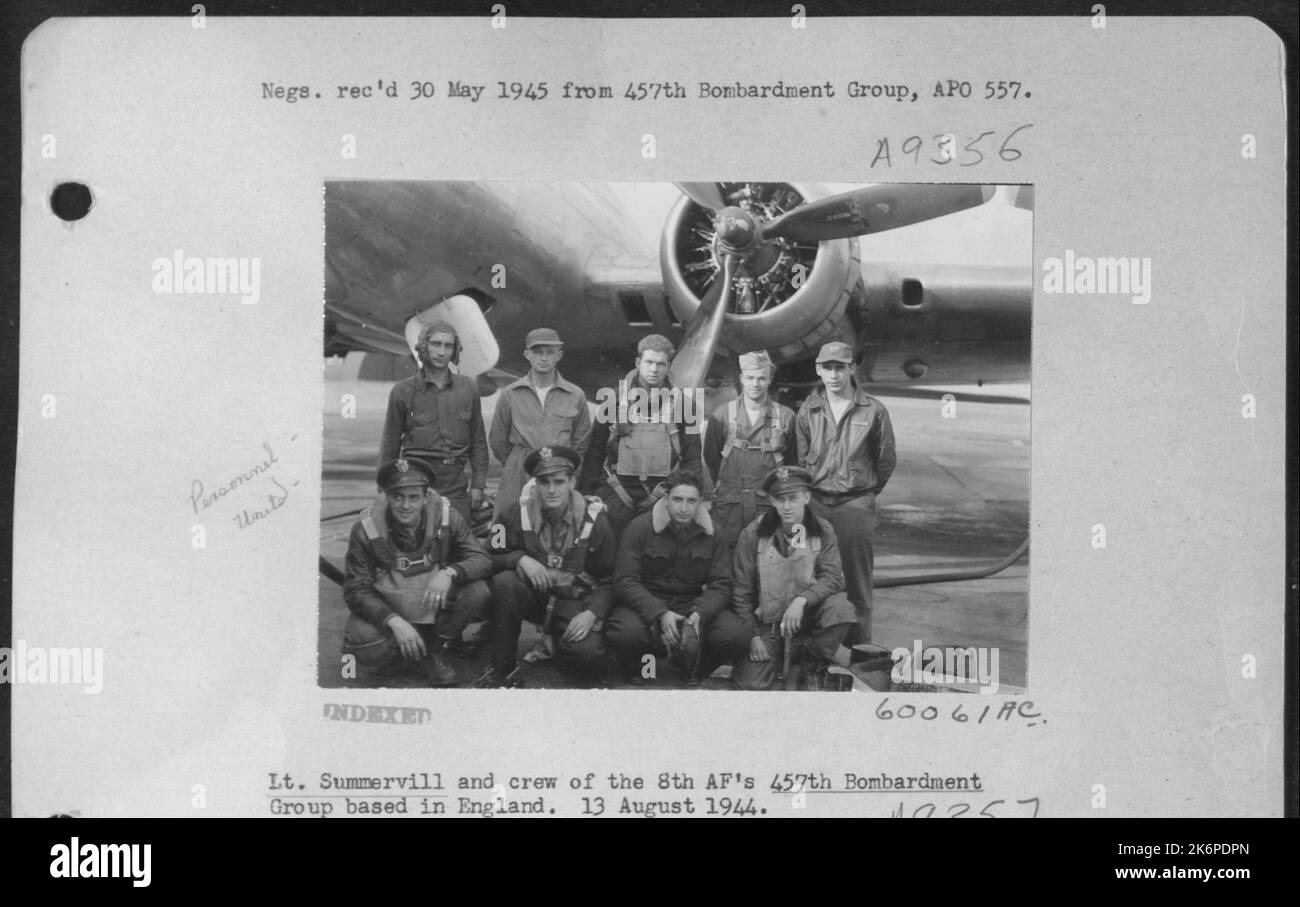 Lt. Summervill And Crew Of The 8Th Af's 457Th Bombardment Group Based ...