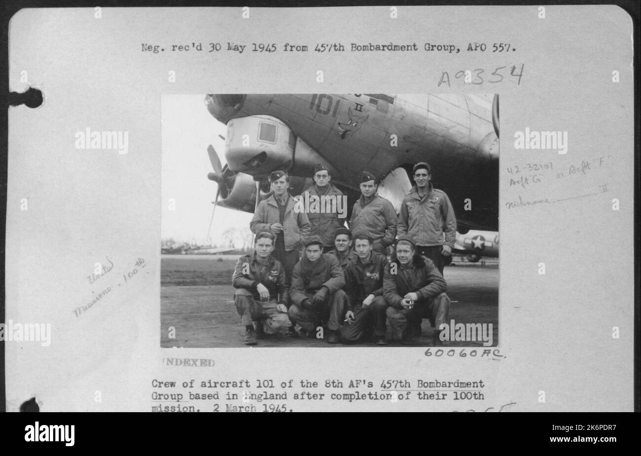 Crew Of Aircraft 101 Of The 8 Af's 457Th Bombardment Group Based In ...