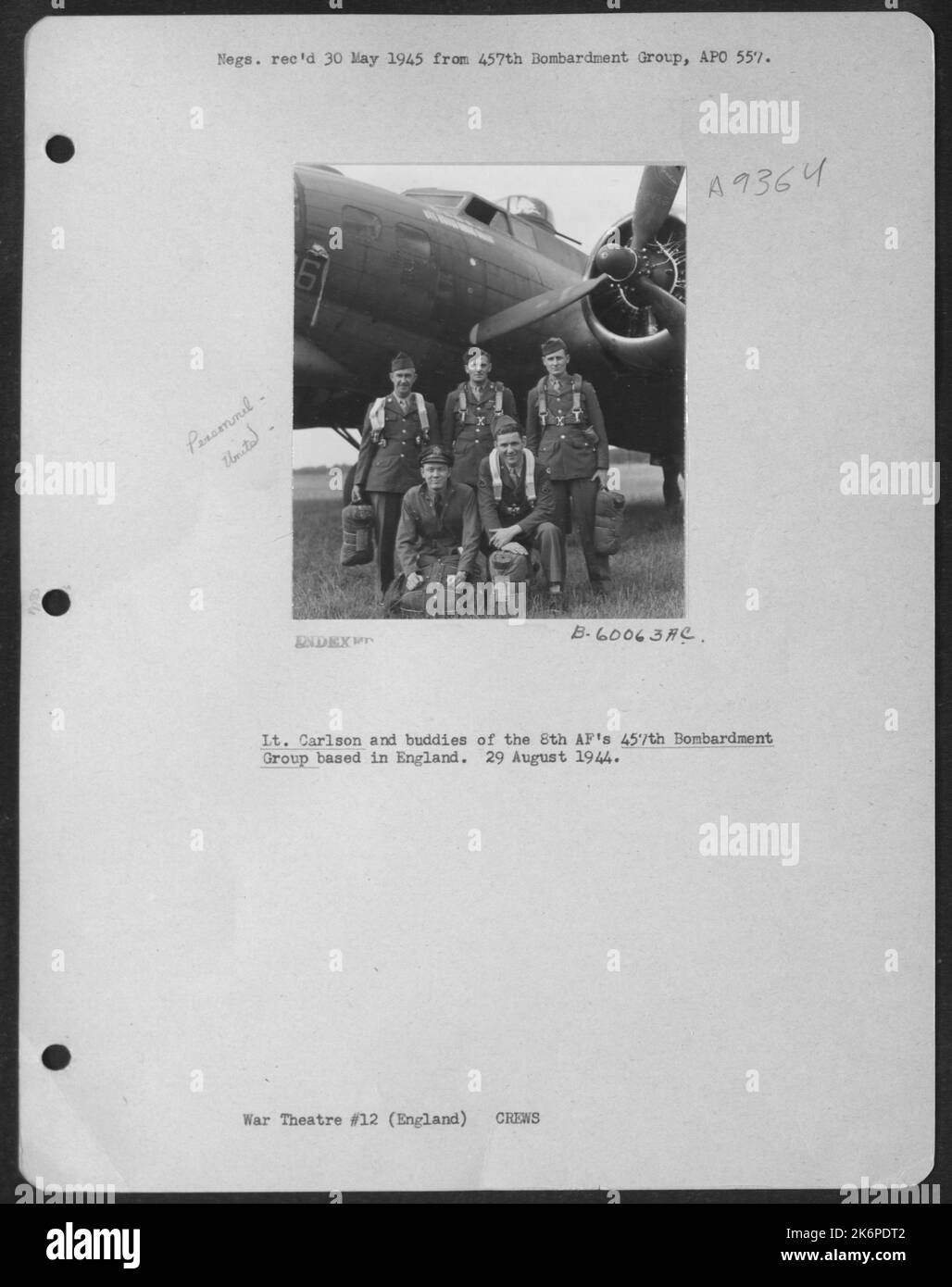 Lt. Carlson And Buddies Of The 8Th Af's 457Th Bombardment Group Based ...