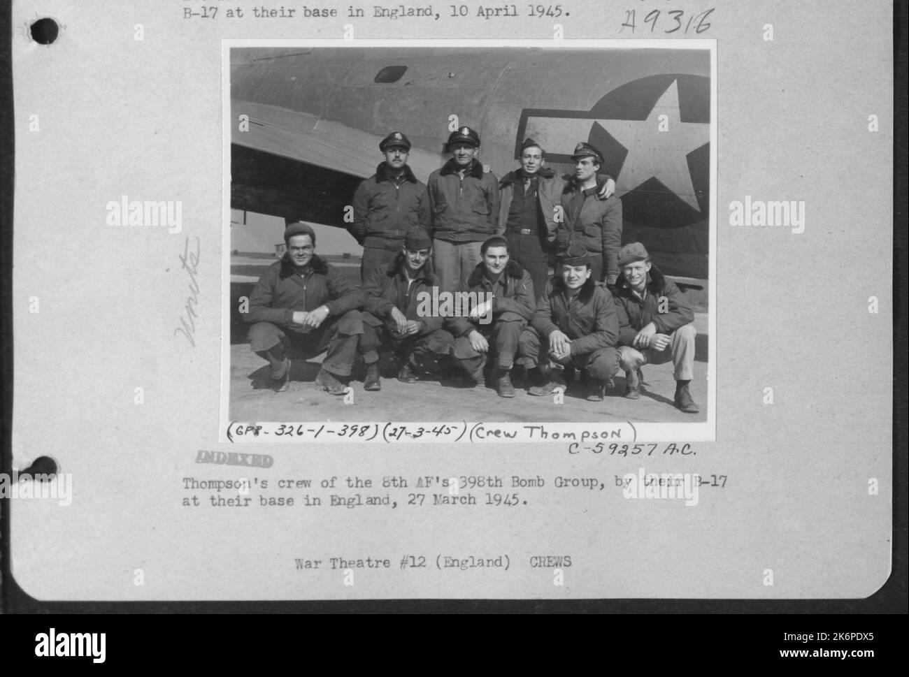 Thompson's Crew Of The 8Th Af's 398Th Bomb Group By Their B-17 At Their ...