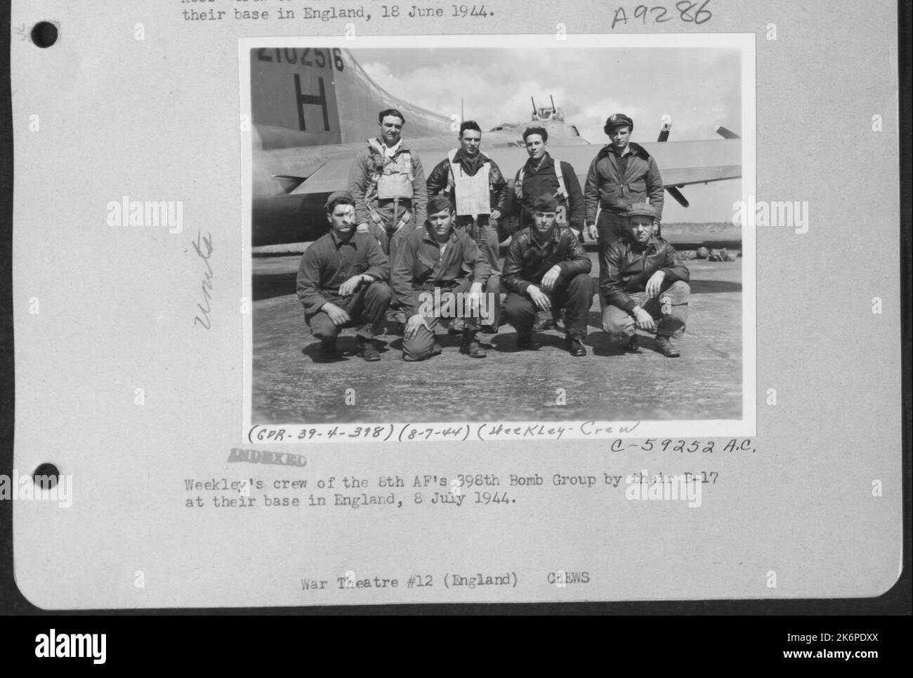 Weekley's Crew Of The 8Th Af's 398Th Bomb Group By Their B-17 At Their ...