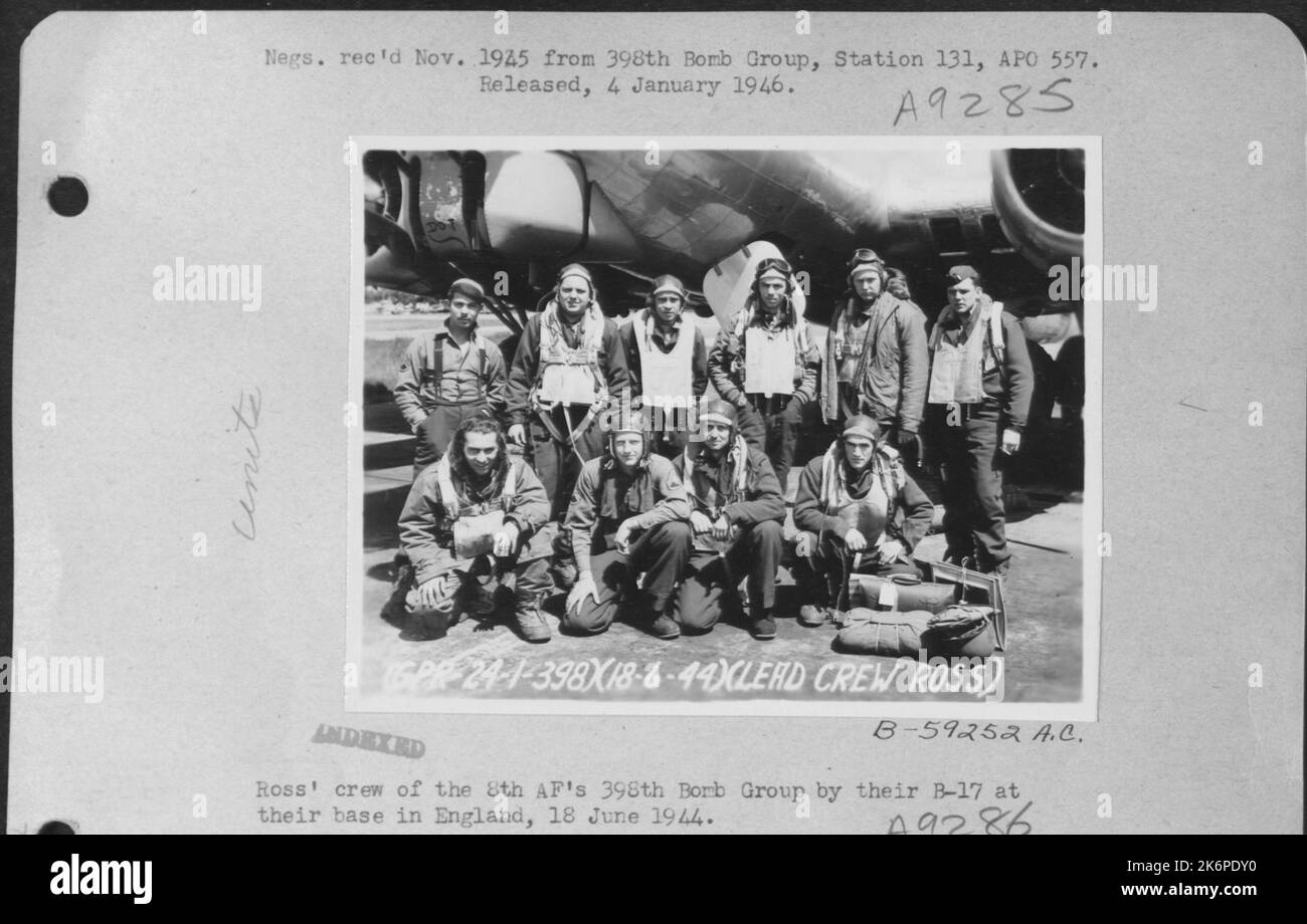 Ross' Crew Of The 8Th Af's 398Th Bomb Group By Their B-17 At Their Base ...