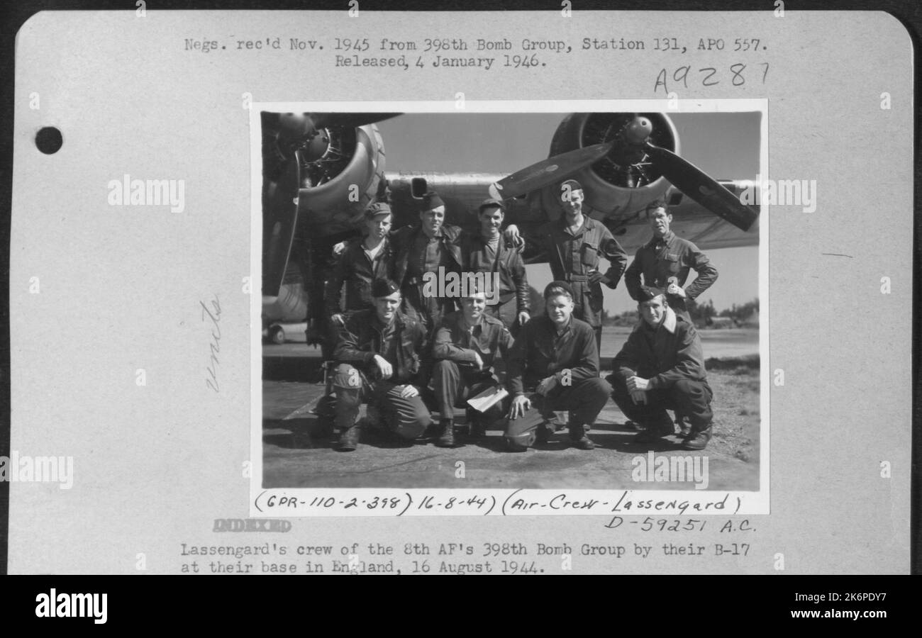 Lassengard's Crew Of The 8Th Af's 398Th Bomb Group By Their B-17 At ...