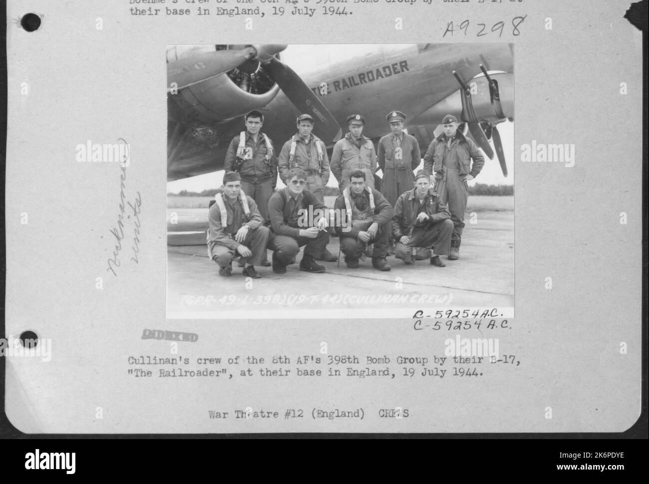 Cullinan's Crew Of The 8Th Af's 398Th Bomb Group By Their B-17 "The ...