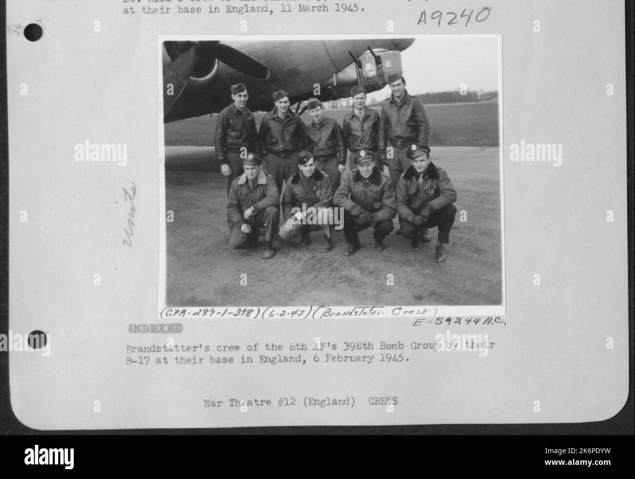 Brandstatter's Crew Of The 8Th Af's 398Th Bomb Group By Their B-17 At ...