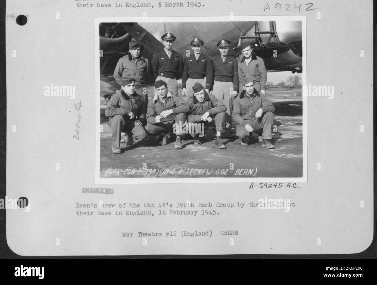 Bean's Crew Of The 8Th Af's 398Th Bomb Group By Their B-17 At Their ...