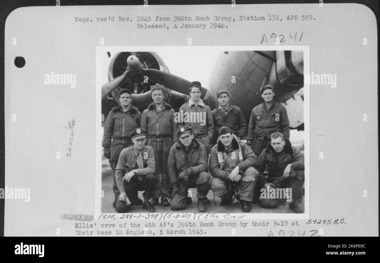 Ellis' Crew Of The 8Th Af's 398Th Bomb Group By Their B-17 At Their ...