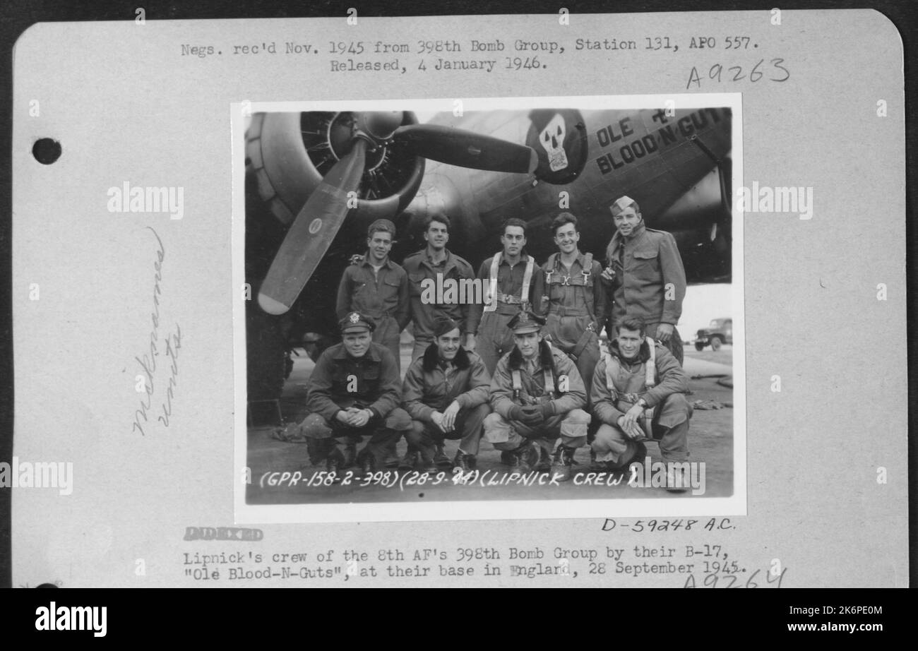Lipnick's Crew Of The 8Th Af's 398Th Bomb Group By Their B-17 'Ole ...