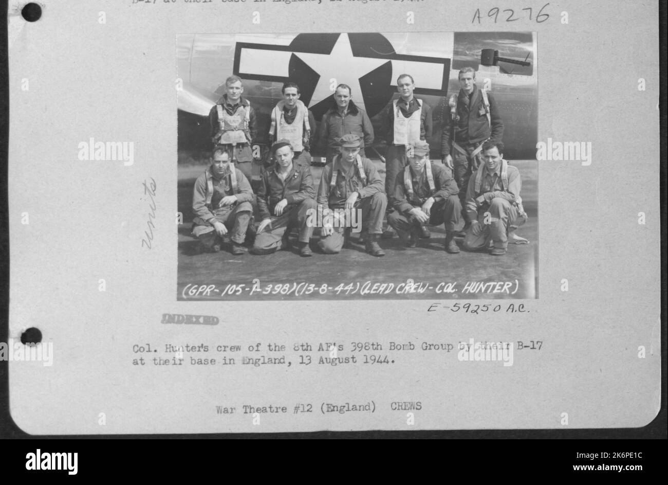 Colonel Hunter's Crew Of The 8Th Af's 398Th Bomb Group By Their B-17 At ...