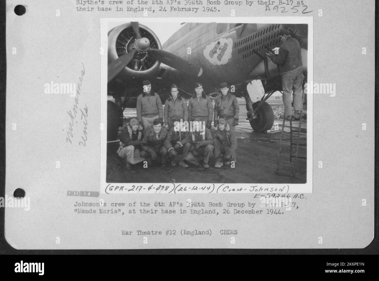 Johnson's Crew Of The 8Th Af's 398Th Bomb Group By Their B-17 "Maude ...