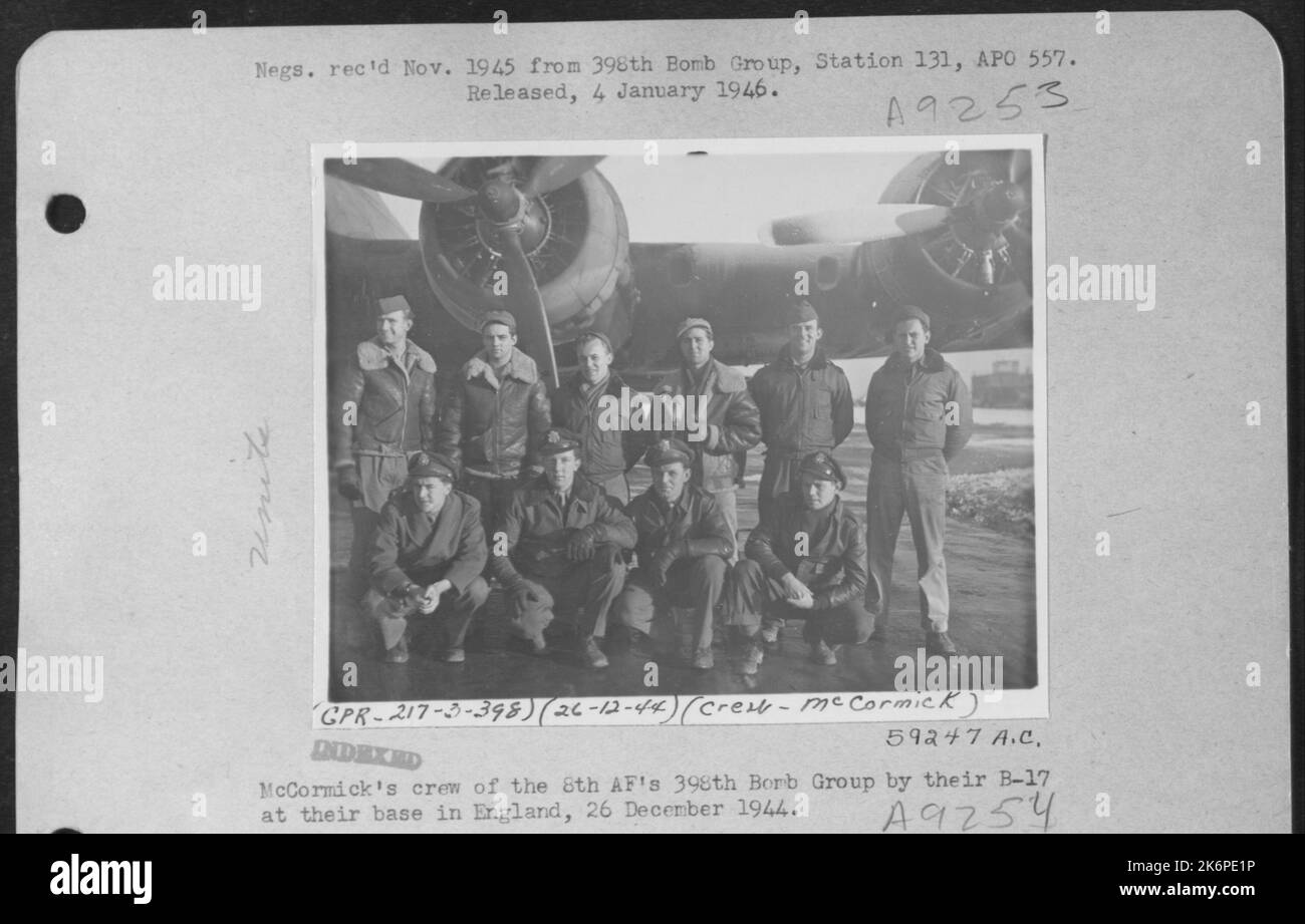 Mccorkmick's Crew Of The 8Th Af's 398Th Bomb Group By Their B-17 At ...