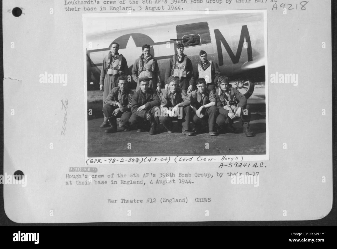 Hough's Crew Of The 8Th Af's 398Th Bomb Group By Their B-17 At Their ...