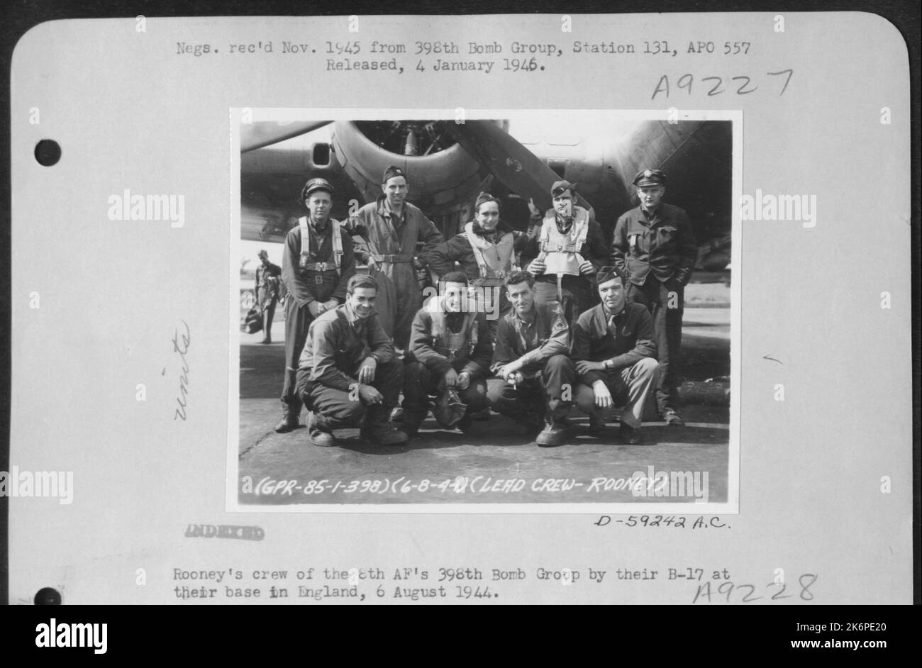 Rooney's Crew Of The 8Th Af's 398Th Bomb Group By Their B-17 At Their Base In England, 6 August ...