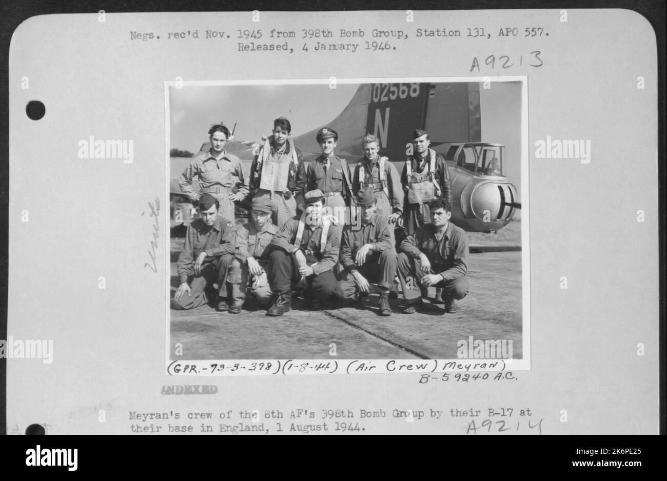 Meyran's Crew Of The 8Th Af 398Th Bomb Group By Their B-17 At Their At ...