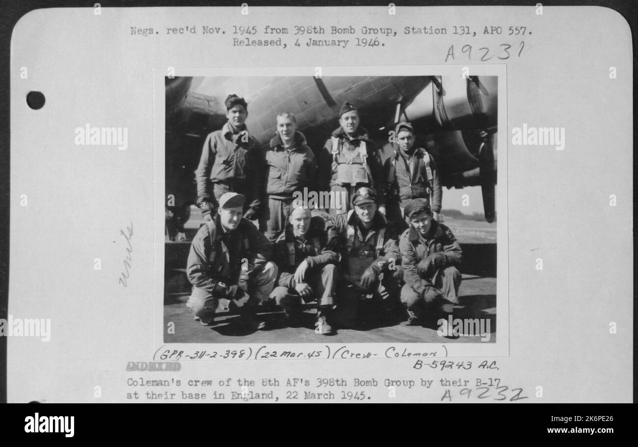 Coleman's Crew Of The 8Th Af's 398Th Bomb Group By Their B-17 At Their ...