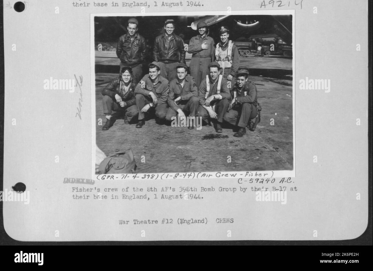 Fisher's Crew Of The 8Th Af 398Th Bomb Group By Their B-17 At Their At ...