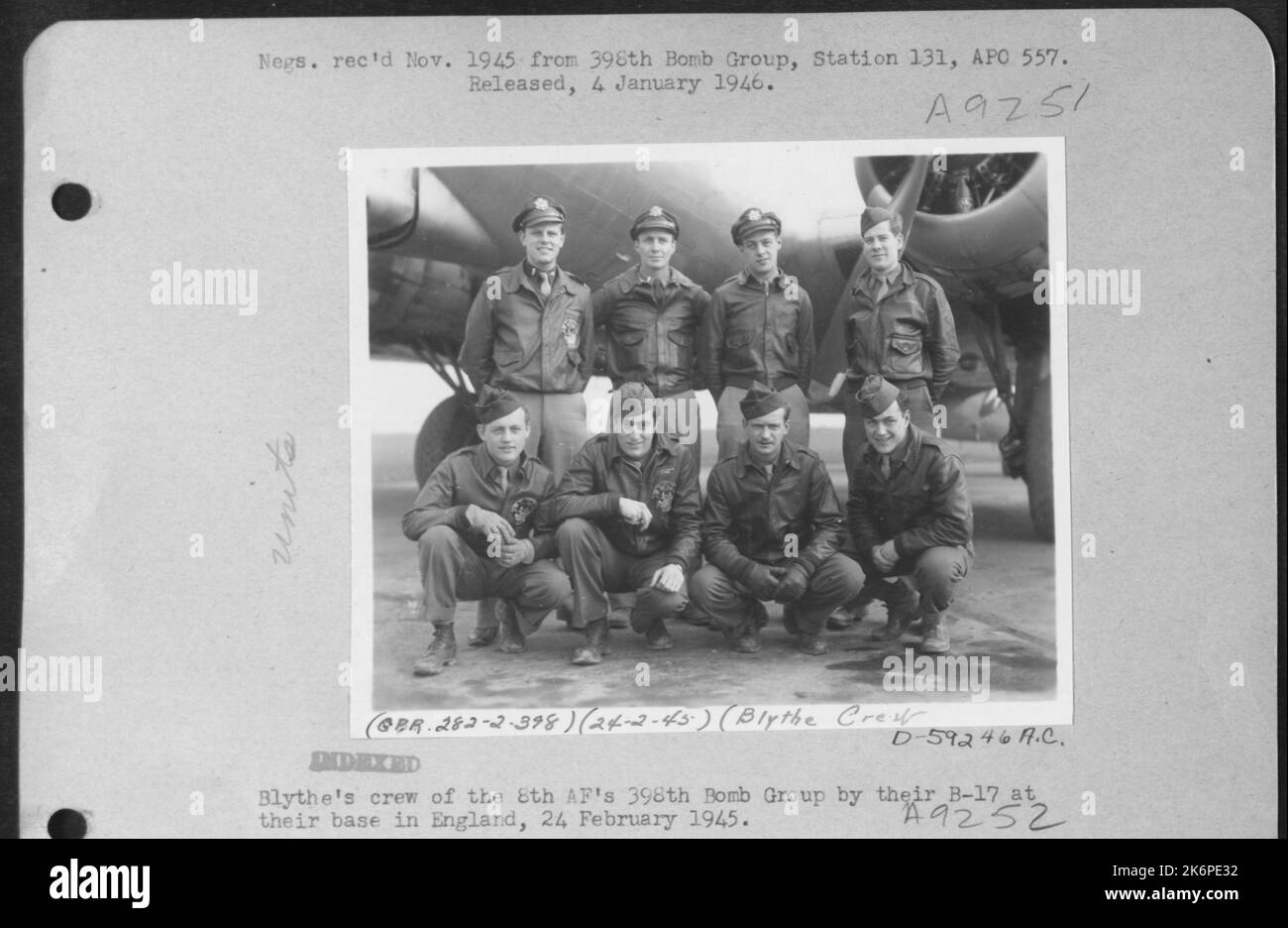 Blythe's Crew Of The 8Th Af's 398Th Bomb Group By Their B-17 At Their ...