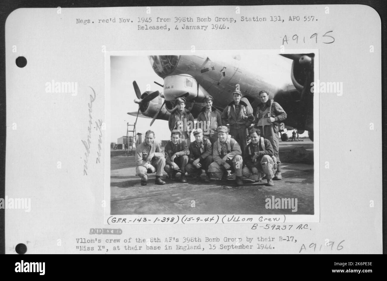 Vllom's Crew Of The 8Th Af 398Th Bomb Group By Their B-17 'Miss X', At ...