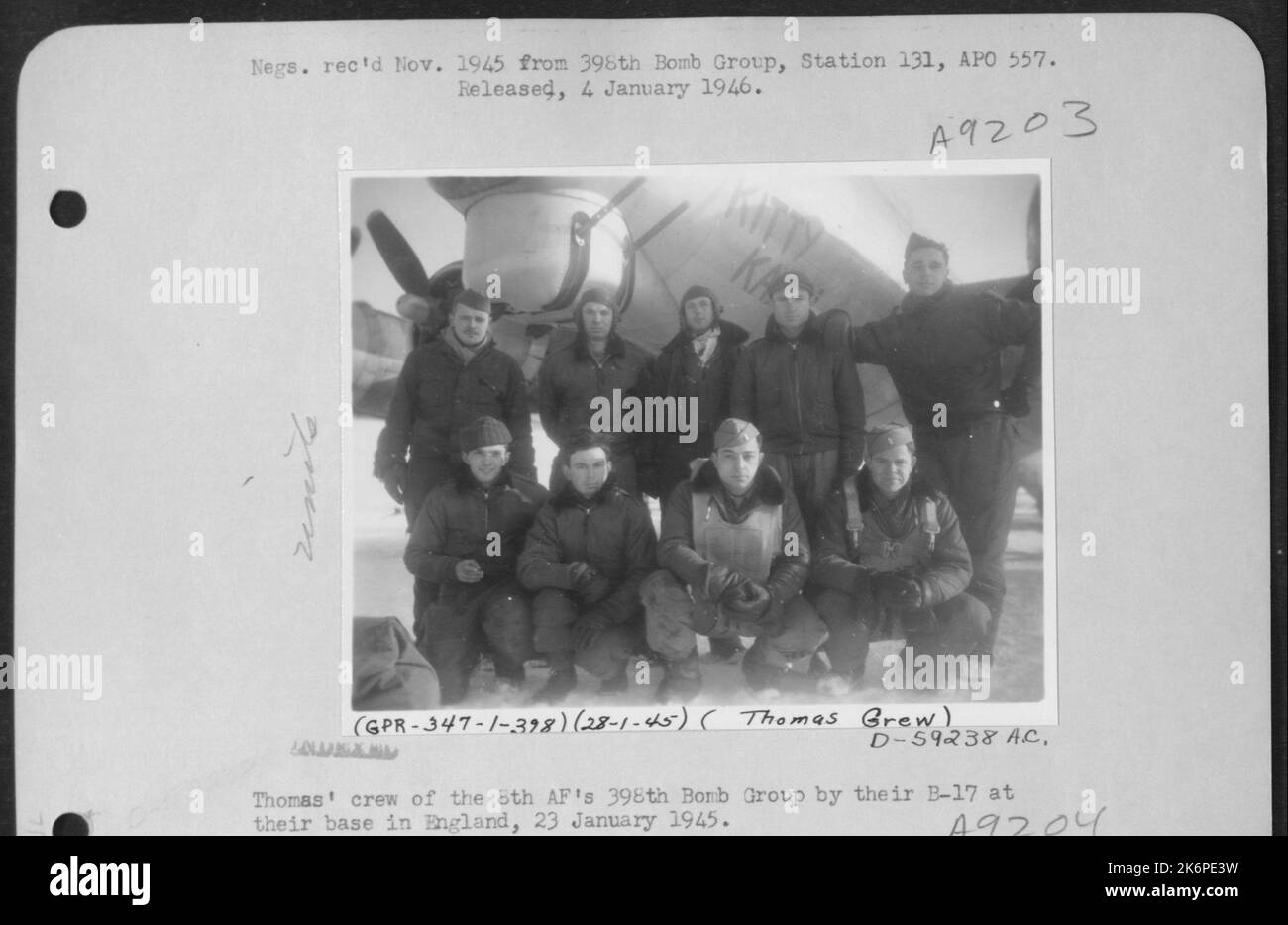 Thomas' Crew Of The 8Th Af 398Th Bomb Group By Their B-17 At Their At ...