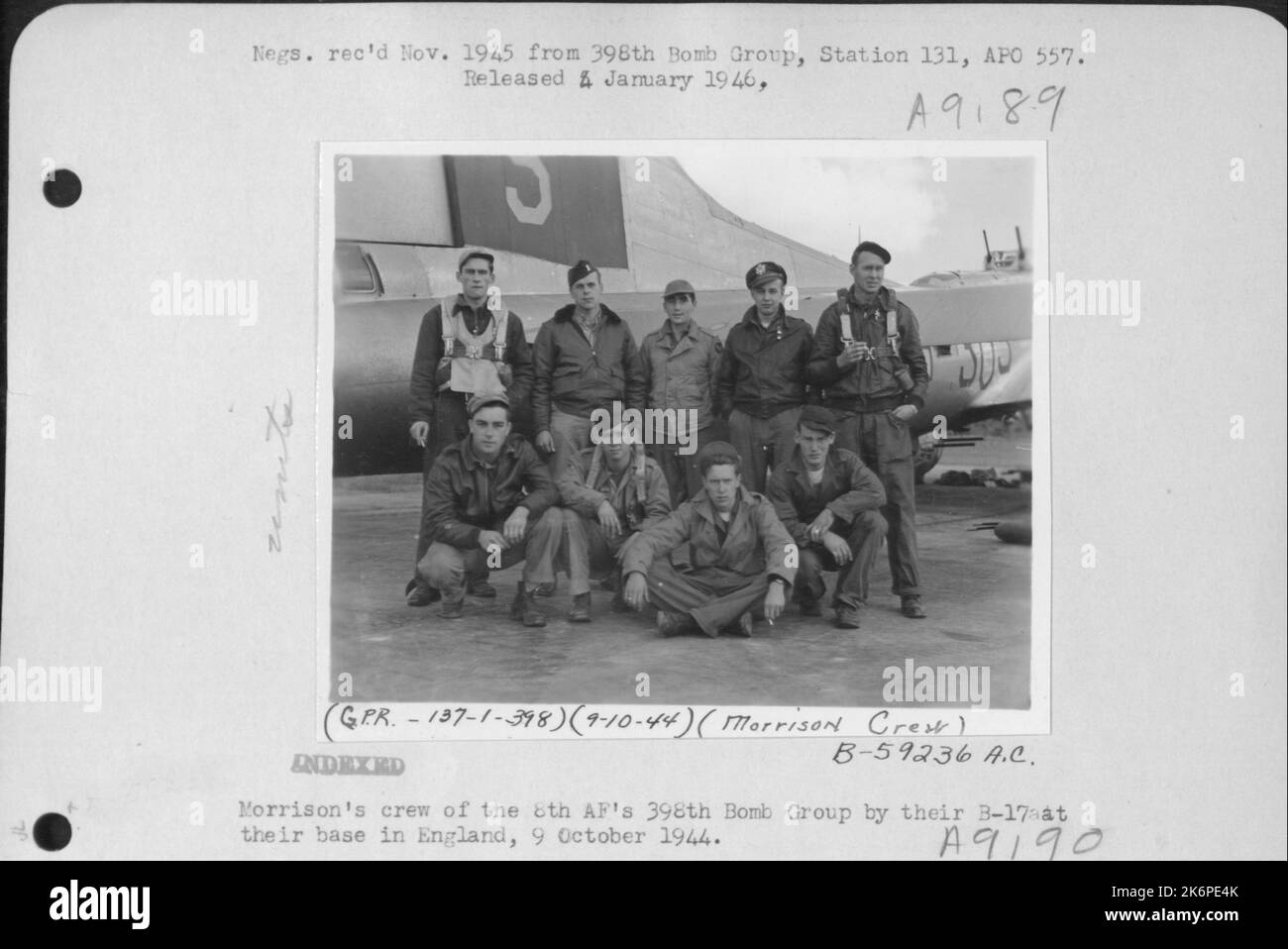 Morrison's Crew Of The 8Th Af 398Th Bomb Group By Their B-17 At Their ...