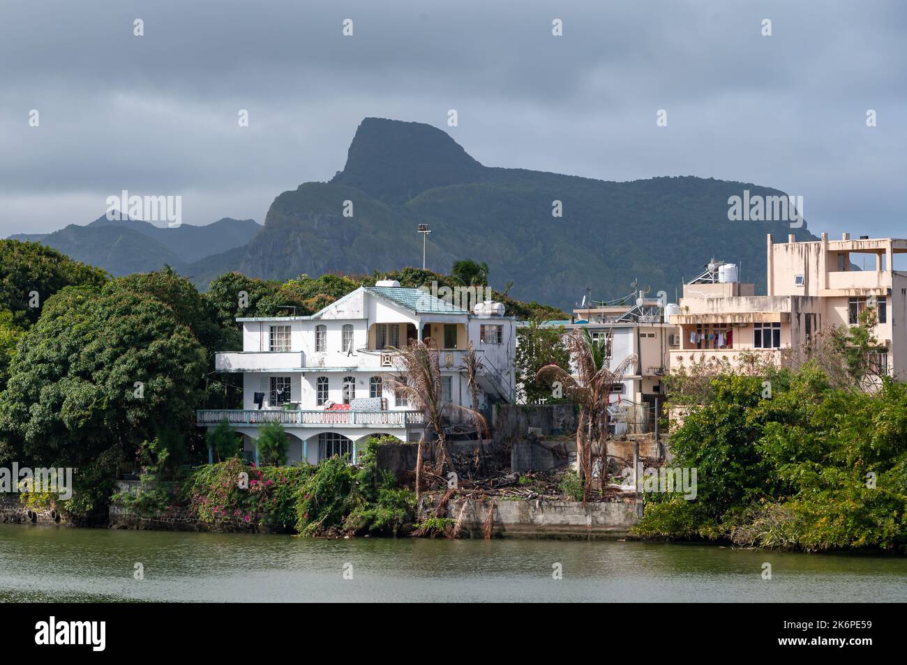 Lion mountain in the distance from the Riviere la Chaux, Mahebourg ...