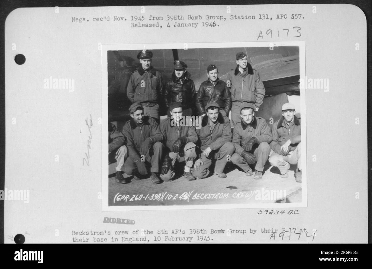 Beckstom's Crew Of The 8Th Af 398Th Bomb Group By Their B-17 At Their ...