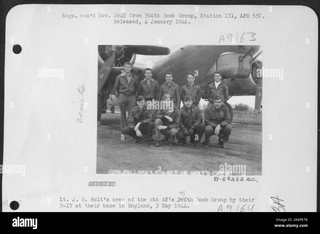 Lt. J.B. Holt's Crew Of The 8Th Af 95Th Bomb Group Standing By Their B ...