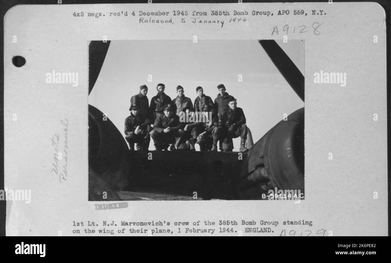 1St Lt. N.H. Marvonovich's Crew Of The 385Th Bomb Group Standing On The ...