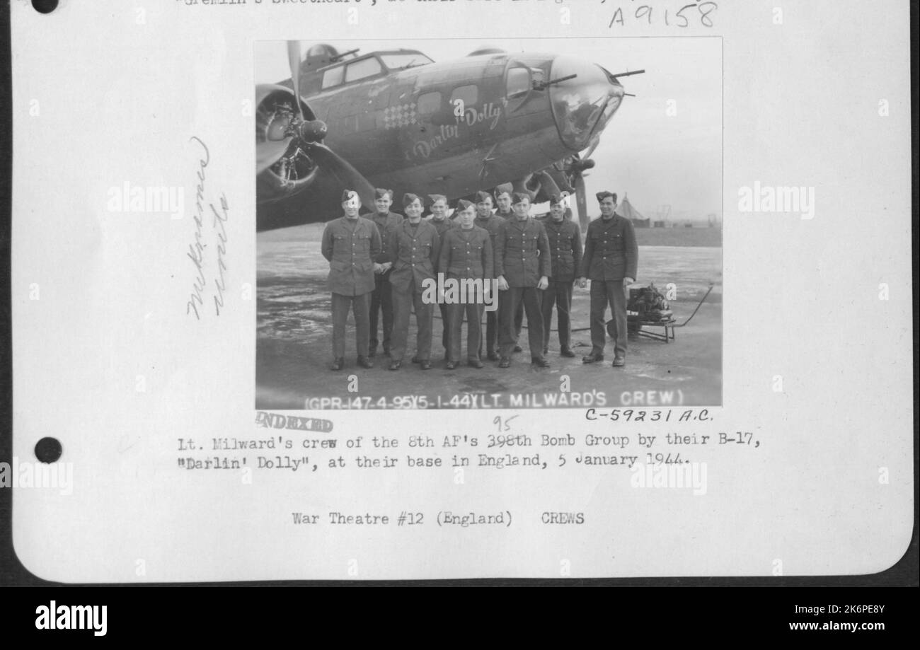 Lt. Milward's Crew Of The 8Th Af 95Th Bomb Group Standing By Their B-17 ...