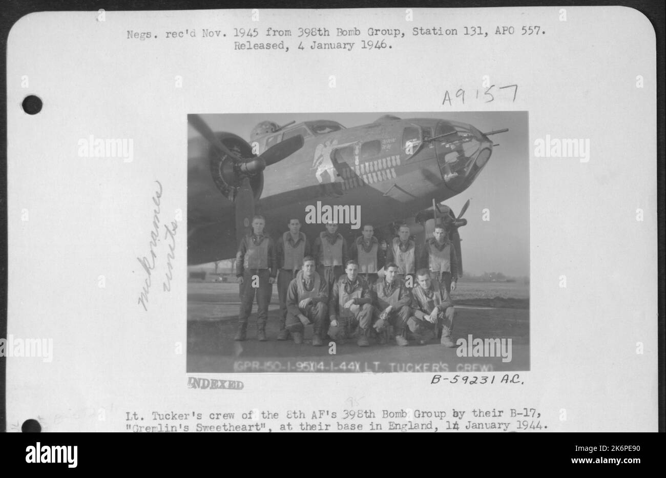 Lt. Tucker's Crew Of The 8Th Af 95Th Bomb Group Standing By Their B-17 ...
